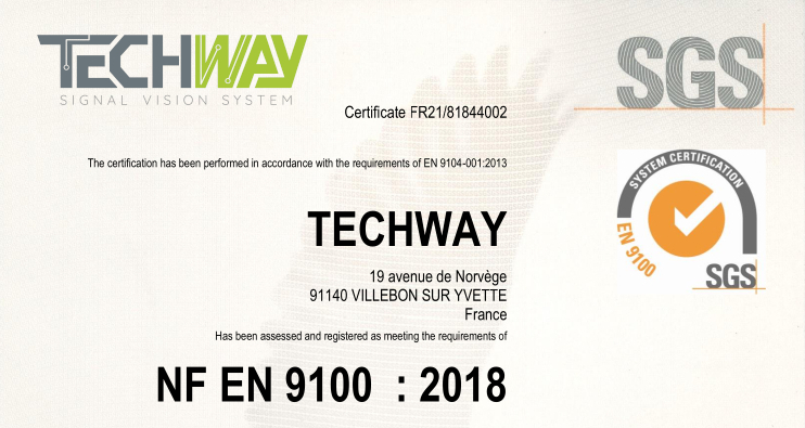 TECHWAY obtient la certification EN 9100 - TECHWAY